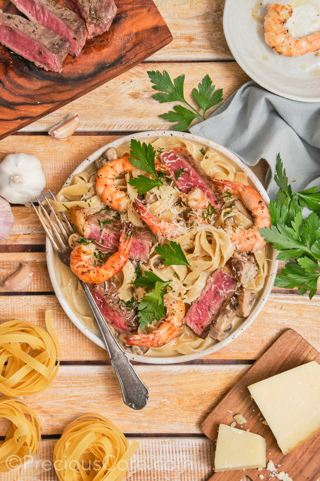 Steak and Shrimp Pasta | Precious Core