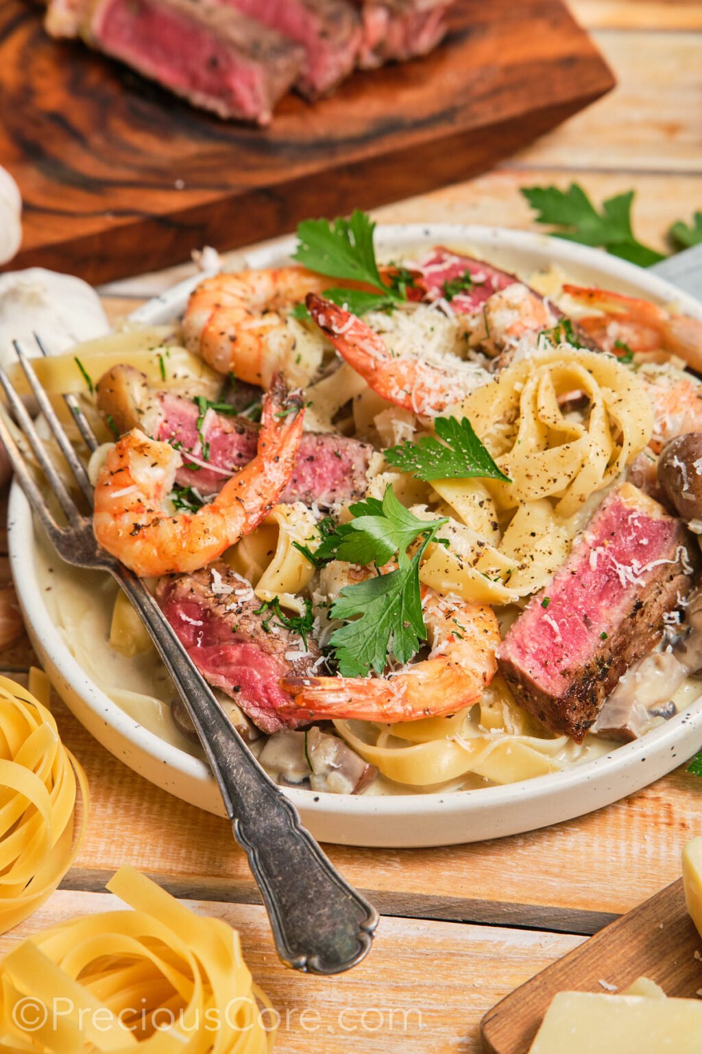 Steak and Shrimp Pasta | Precious Core