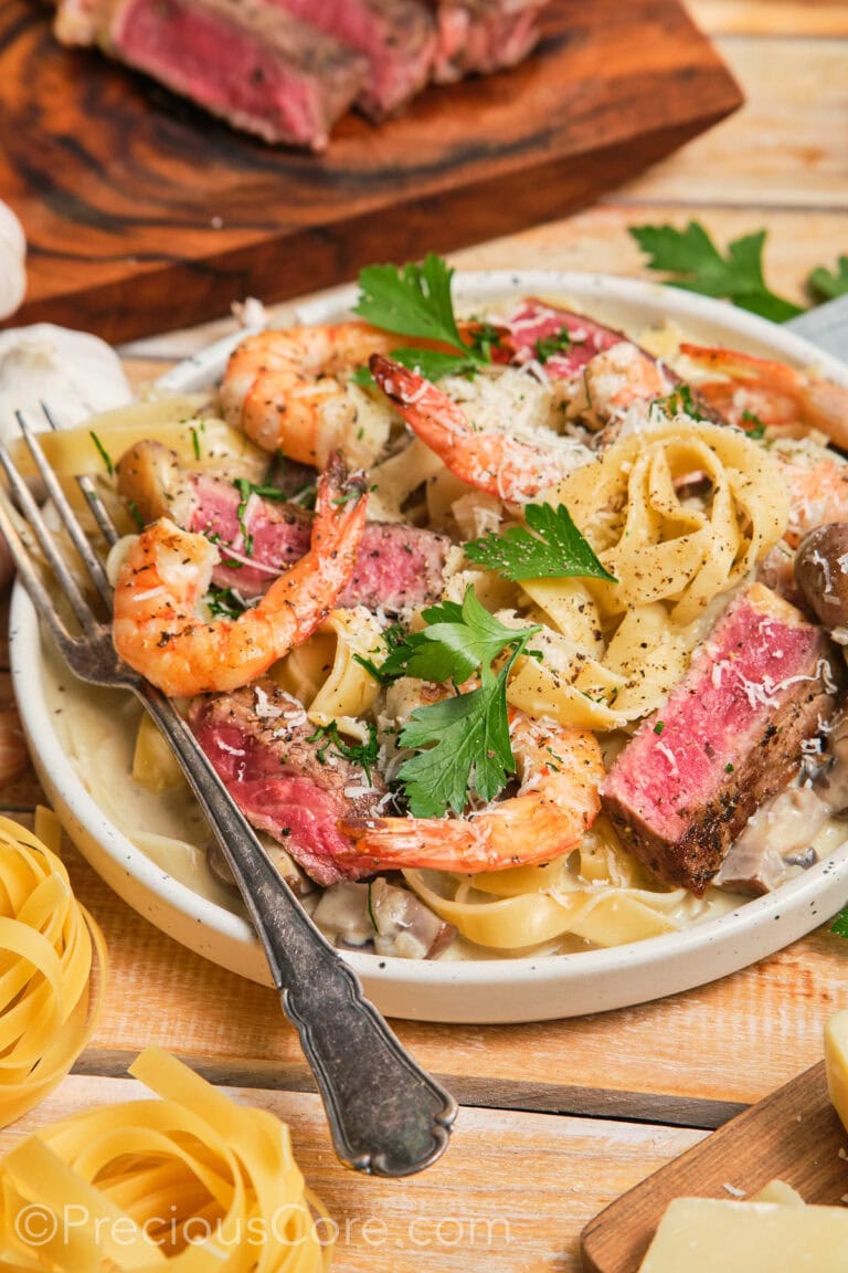 Steak and Shrimp Pasta | Precious Core
